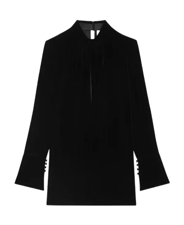 Saint Laurent Cut-out Detailed Long-sleeved Dress - Black