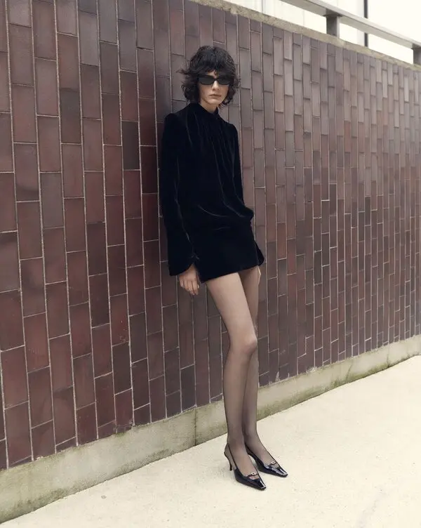 Saint Laurent Cut-out Detailed Long-sleeved Dress