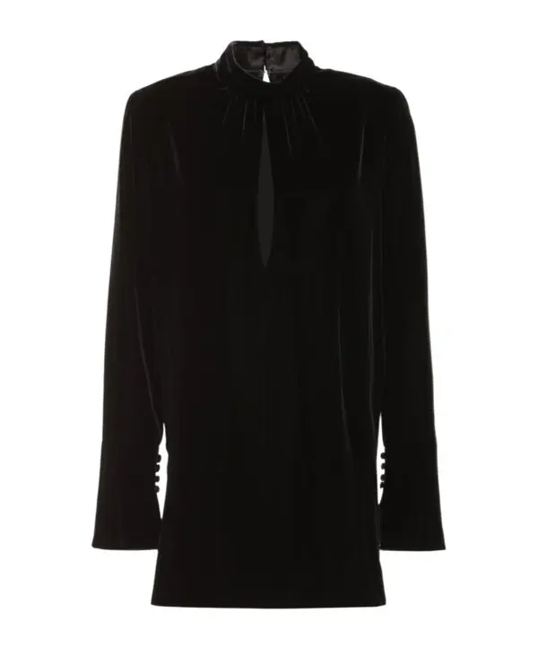 Saint Laurent Cut-out Detailed Long-sleeved Dress - Black
