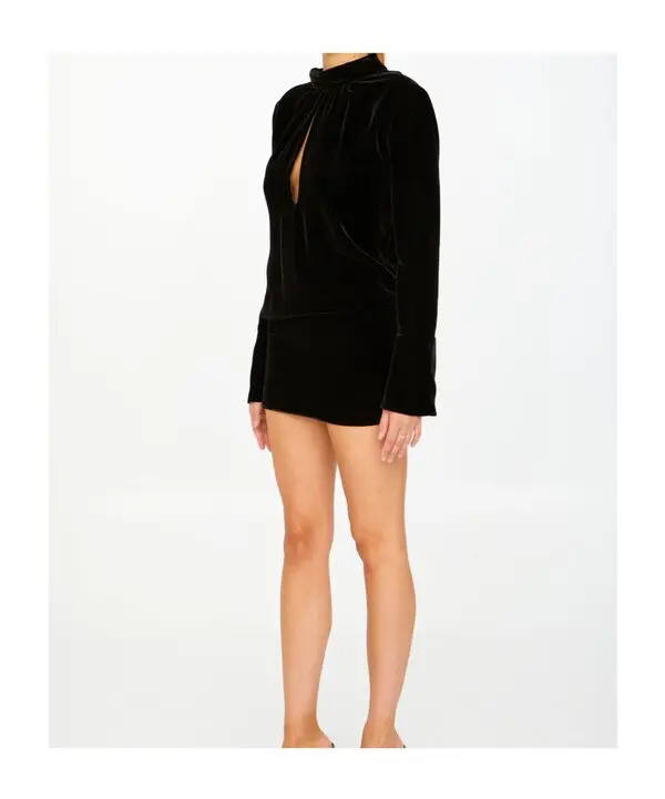 Saint Laurent Cut-out Detailed Long-sleeved Dress