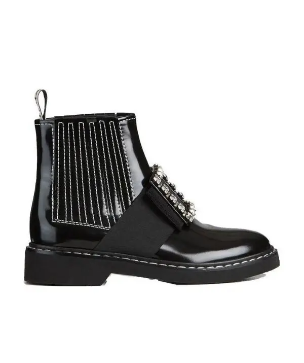 ROGER VIVIER Diamond-button Embroidered Cowhide Ankle Boots