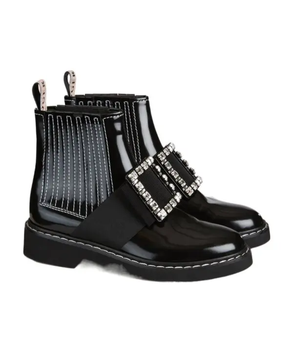 ROGER VIVIER Diamond-button Embroidered Cowhide Ankle Boots
