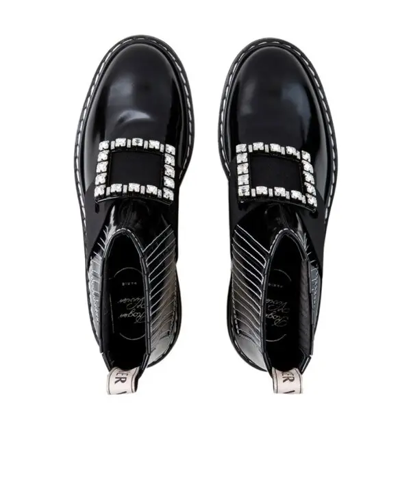 ROGER VIVIER Diamond-button Embroidered Cowhide Ankle Boots