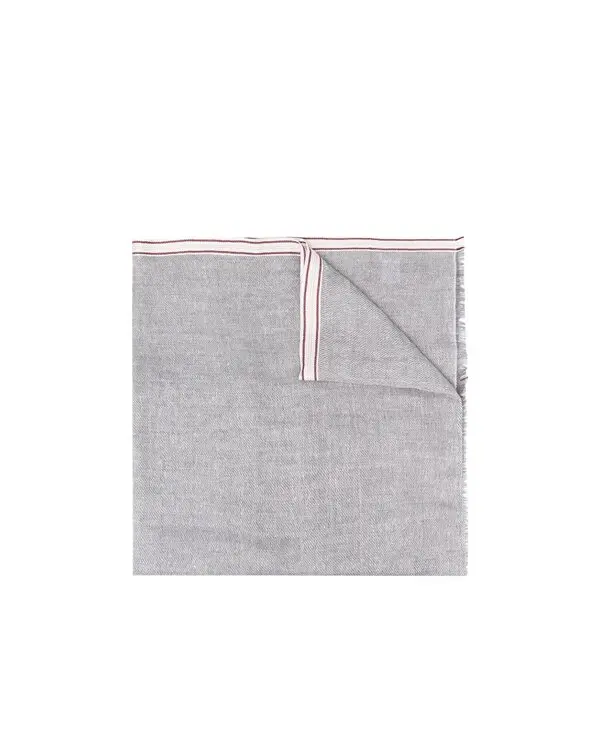 Brunello Cucinelli Striped Frayed Edge Border Scarf - Gray