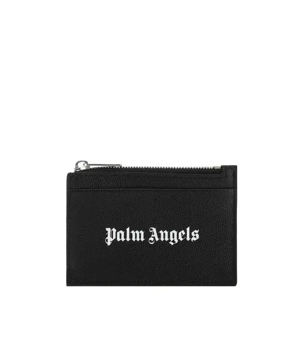 Palm Angels Logo Print Zipped Cardholder - Black