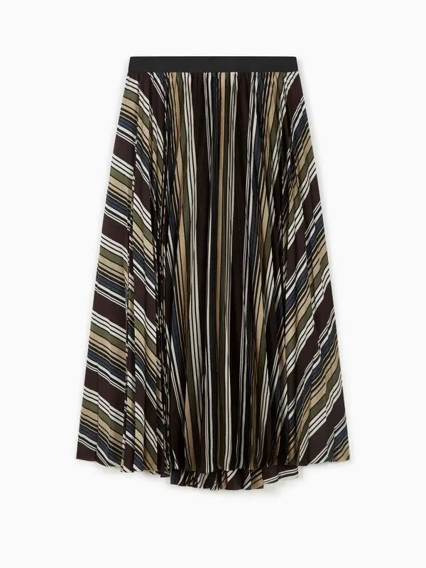 Sacai Striped Pleated Midi Skirt