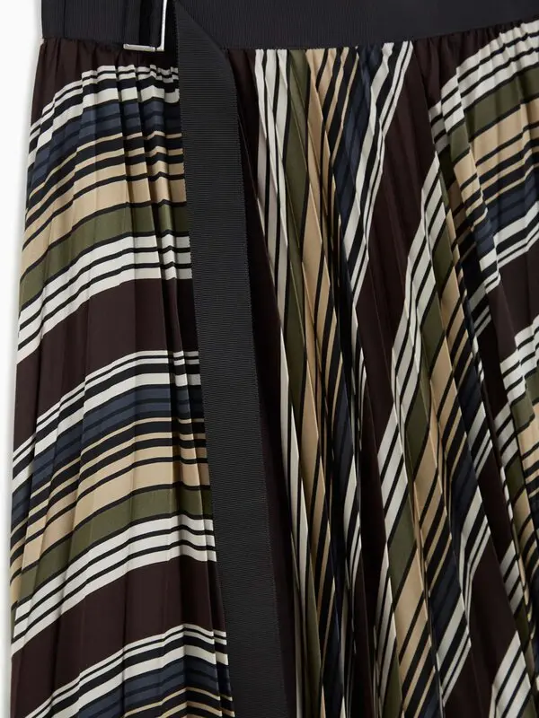 Sacai Striped Pleated Midi Skirt