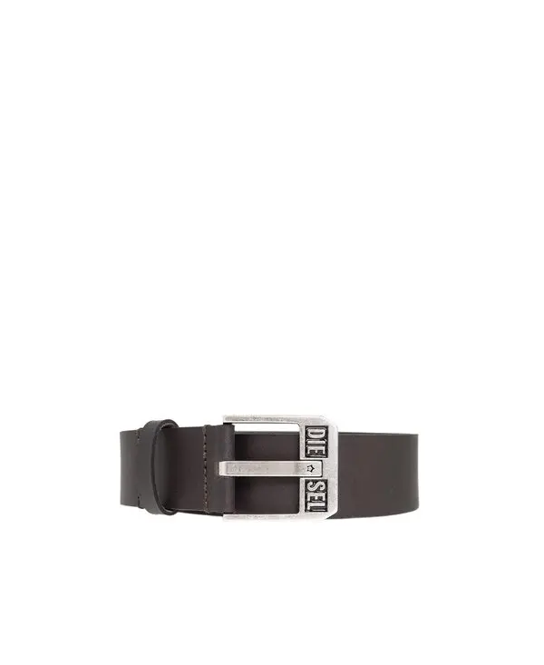 DIESEL® Logo Buckle Buffalo Leather Belt - Black