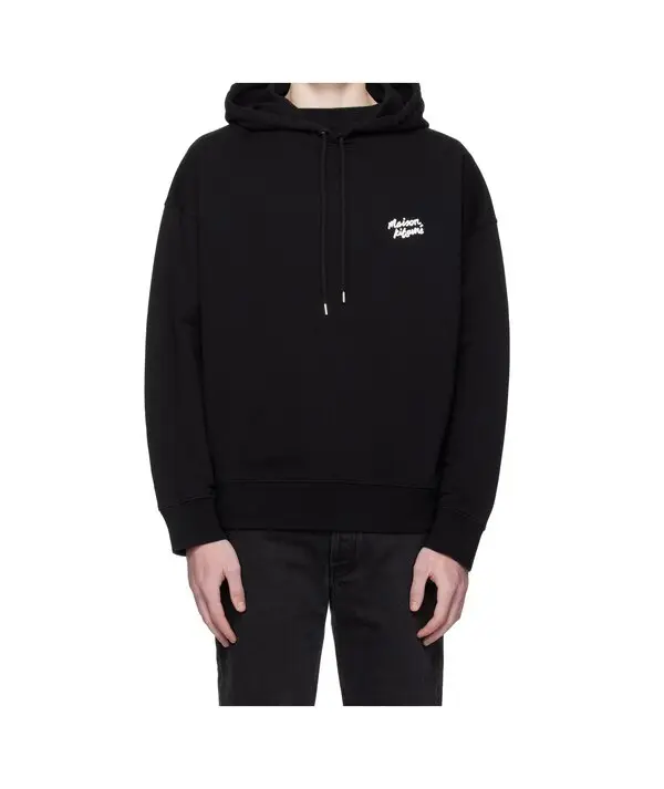 Maison Kitsuné Logo Printed Drawstring Hoodie - Black