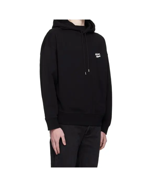 Maison Kitsuné Logo Printed Drawstring Hoodie - Black