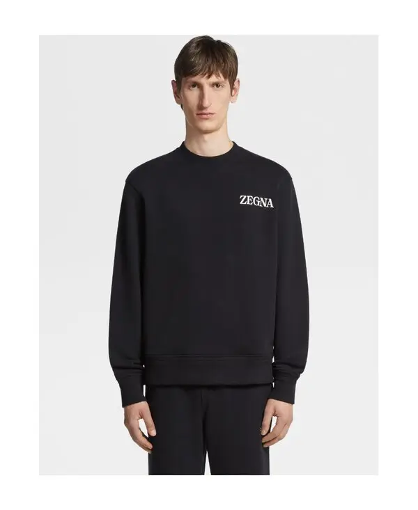 Zegna Logo Cotton Sweatshirt - Black