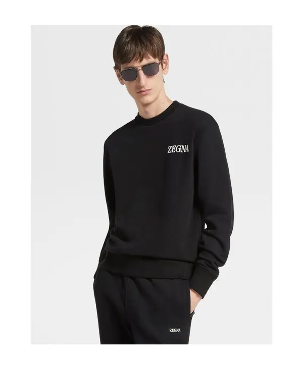 Zegna Logo Cotton Sweatshirt - Black