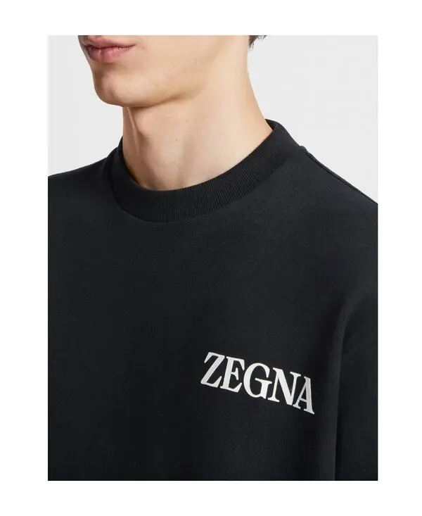 Zegna Logo Cotton Sweatshirt - Black