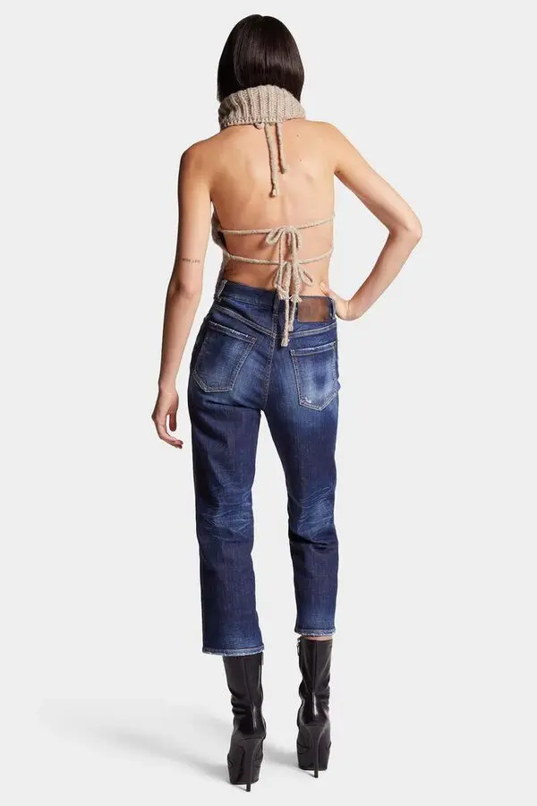 Dsquared2 Logo Patch Distressed Jeans - Blue