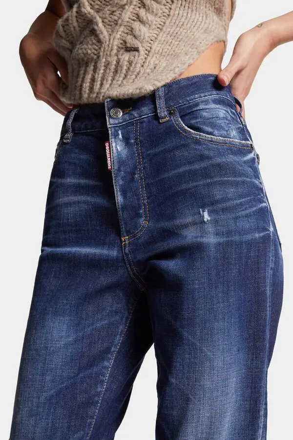 Dsquared2 Logo Patch Distressed Jeans - Blue