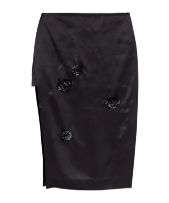 Casablanca Floral Detail Midi Skirt - Black