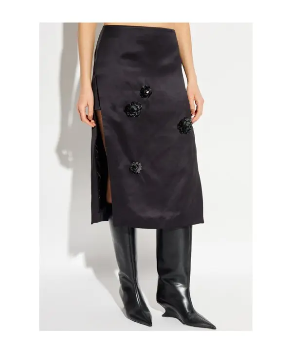 Casablanca Floral Detail Midi Skirt - Black