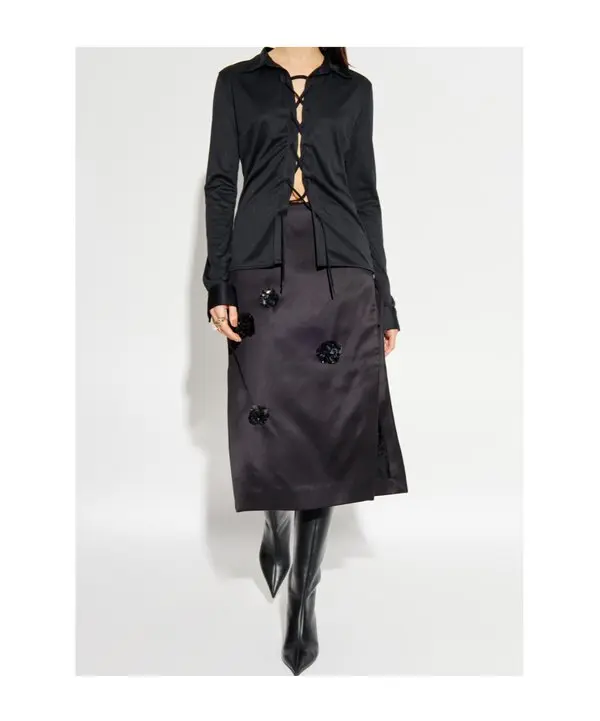 Casablanca Floral Detail Midi Skirt - Black