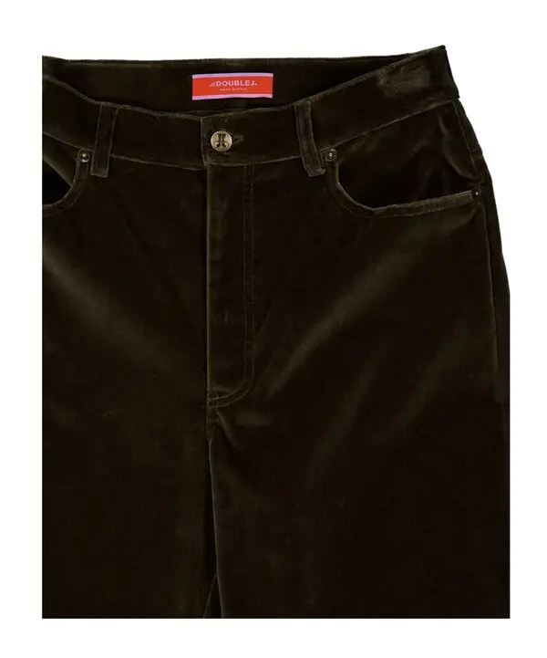 La DoubleJ Flared Cotton Velvet Trousers - Green