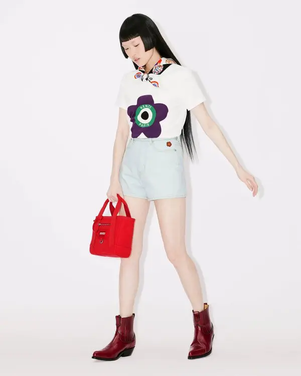Kenzo Embroidered Logo Denim Shorts - White
