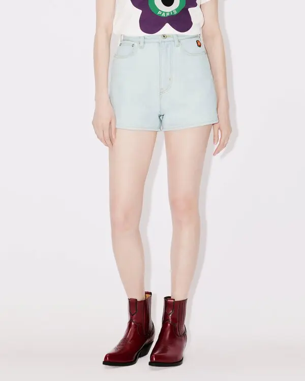 Kenzo Embroidered Logo Denim Shorts - White