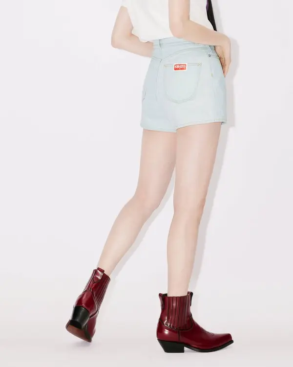 Kenzo Embroidered Logo Denim Shorts - White