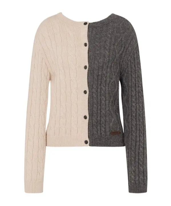Moschino Two-tone Cable Knit Crew Neck Sweater - Grey