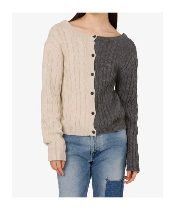 Moschino Two-tone Cable Knit Crew Neck Sweater