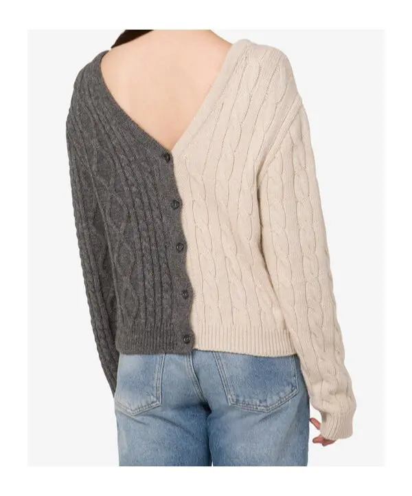 Moschino Two-tone Cable Knit Crew Neck Sweater