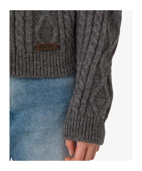 Moschino Two-tone Cable Knit Crew Neck Sweater