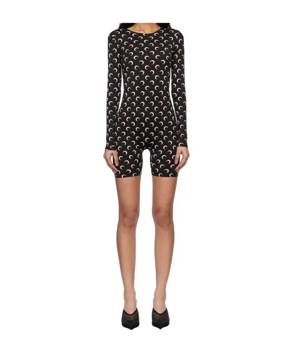 MARINE SERRE Crescent Print Long Sleeve Jumpsuit - Black