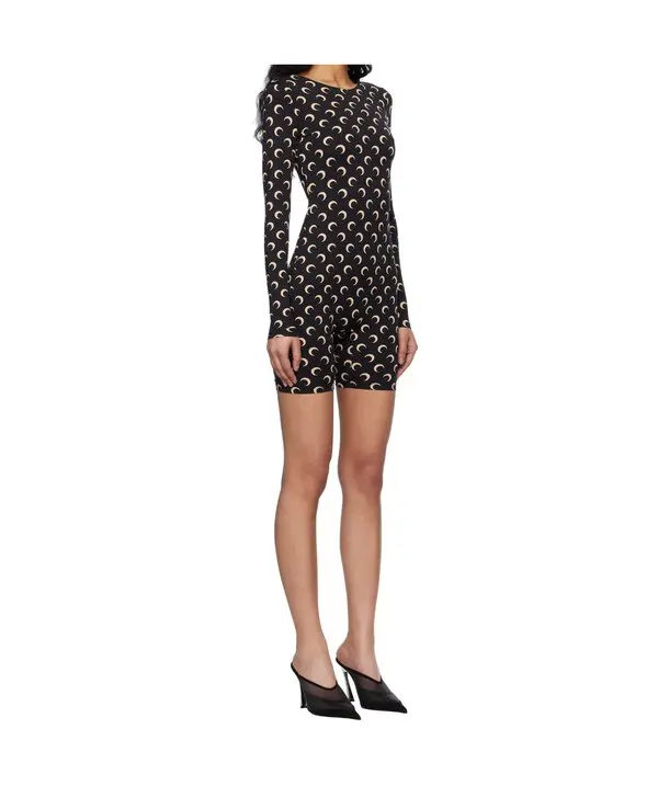 MARINE SERRE Crescent Print Long Sleeve Jumpsuit - Black