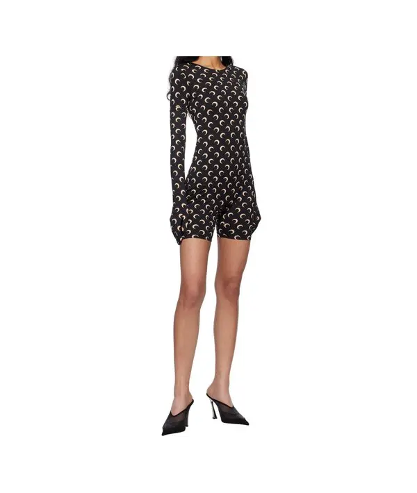 MARINE SERRE Crescent Print Long Sleeve Jumpsuit - Black
