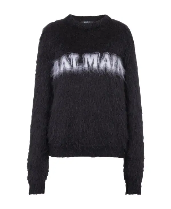 Balmain Logo Jacquard Crewneck Knitted Jumper - Black