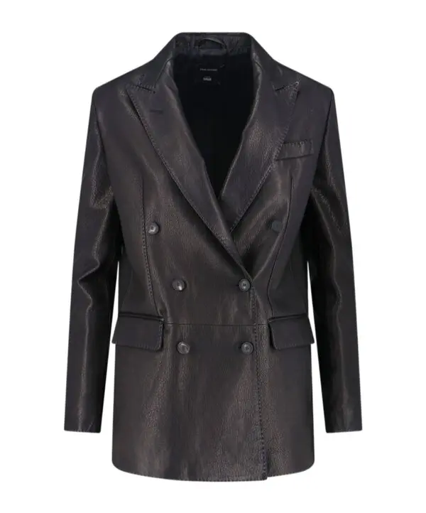 Tagliatore Double-breasted Leather Blazer - Black