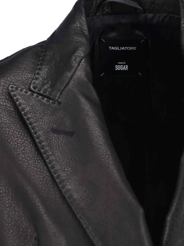Tagliatore Double-breasted Leather Blazer - Black