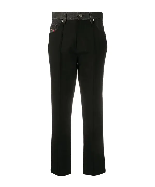 DIESEL® Contrast-waist Straight-leg Pants - Black
