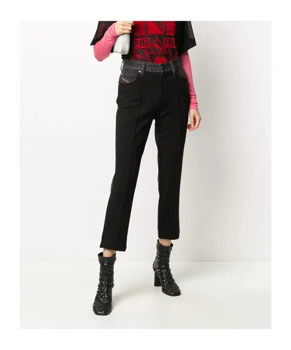 DIESEL® Contrast Waist Straight-leg Pants With Rear Logo Decal