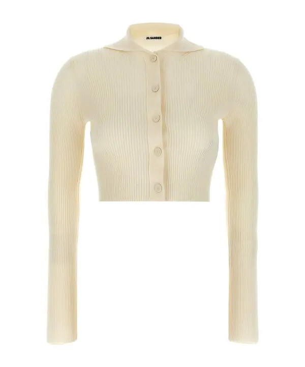 JIL SANDER Ribbed Cropped Cardigan - Nude