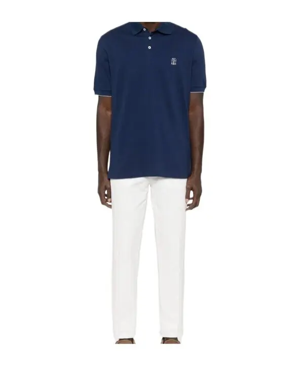 Brunello Cucinelli Logo Detailed Short-sleeved Polo Shirt - Blue
