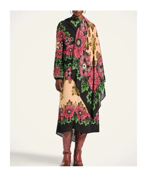 La DoubleJ Karis Floral-print Asymmetrical Crepe Marocain Dress - Brown