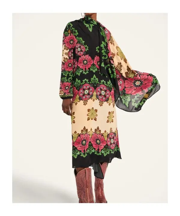 La DoubleJ Karis Floral-print Asymmetrical Crepe Marocain Dress - Brown