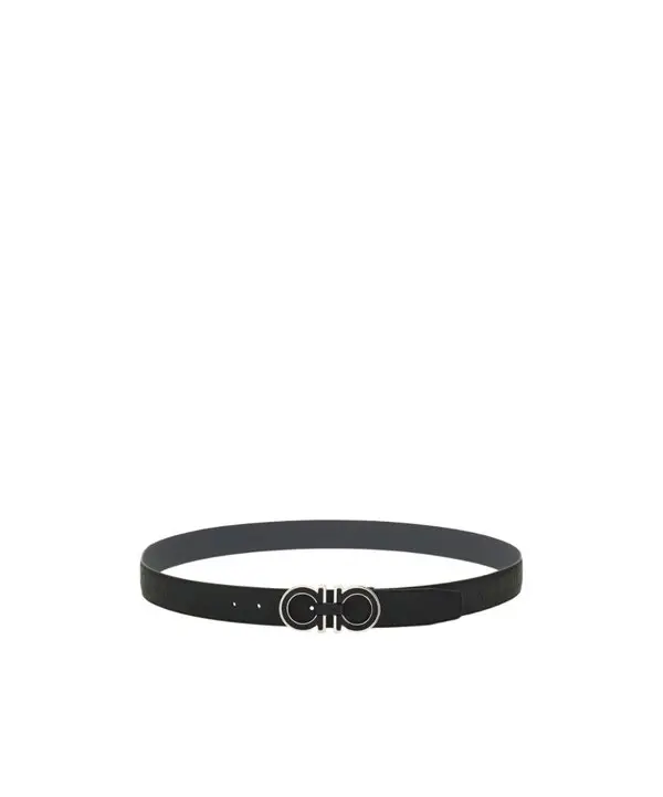 FERRAGAMO Reversible And Adjustable Gancini Belt - Black/dark Rain