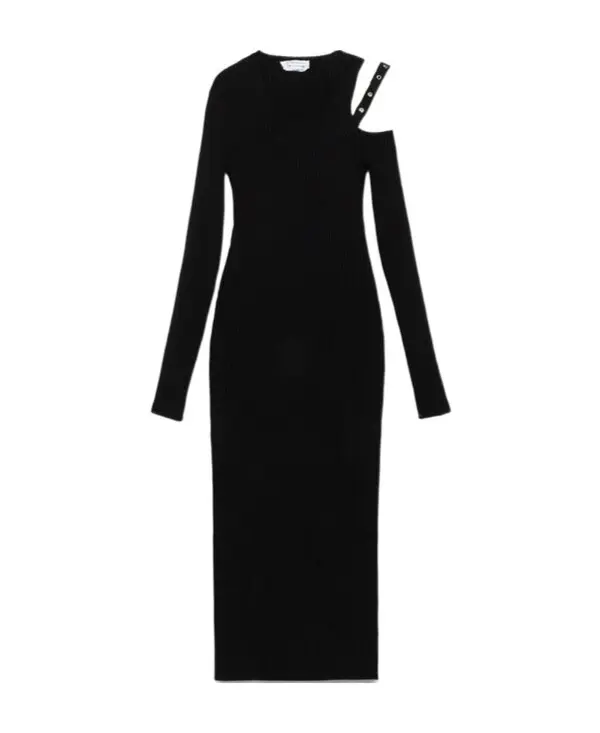 Blumarine Eyelet Detailed Ribbed Midi Dress