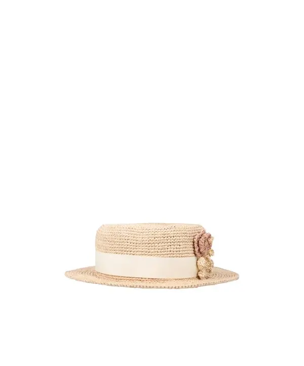Bonpoint Floral Detailed Straw Hat - Nude