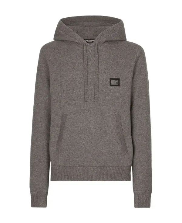 Dolce & Gabbana Logo Plaque Hooded Sweater - Gray