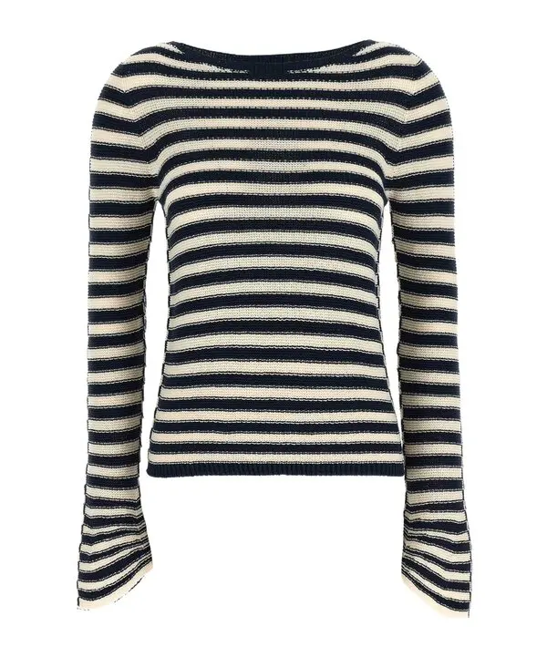 TWINSET Striped Flared-sleeve Knitted Sweater