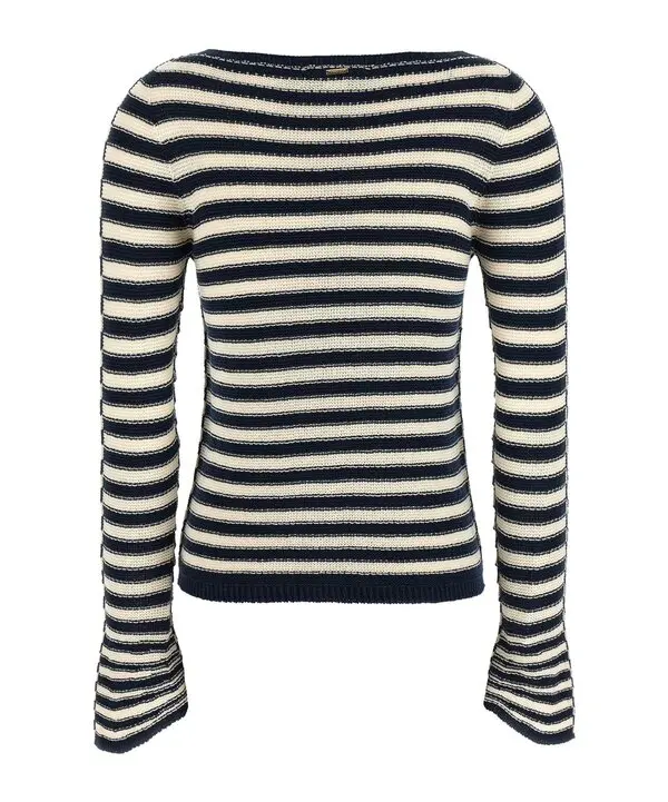 TWINSET Striped Flared-sleeve Knitted Sweater