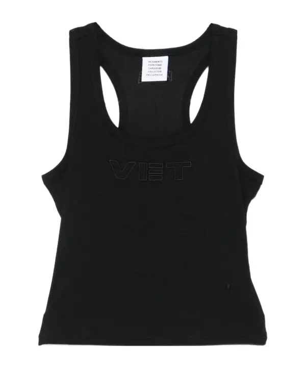 Vetements Logo Embroidered Tank Top - Black