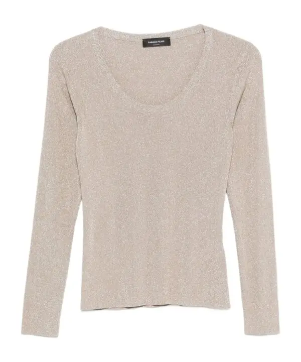 Fabiana Filippi Lurex Scoop Neck Knitted Sweater - Nude